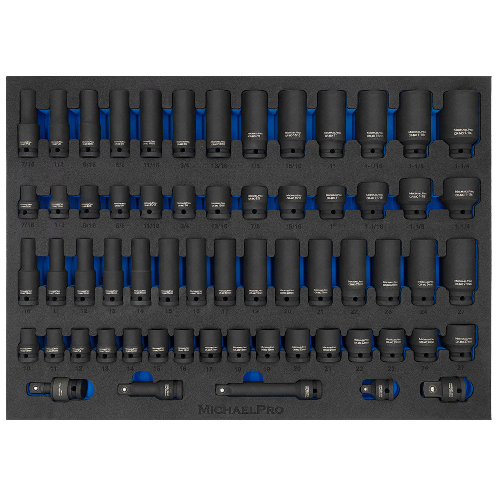 63 Pieces 1/2-Inch Drive Impact Socket Set Metric & SAE (MP005005 ...